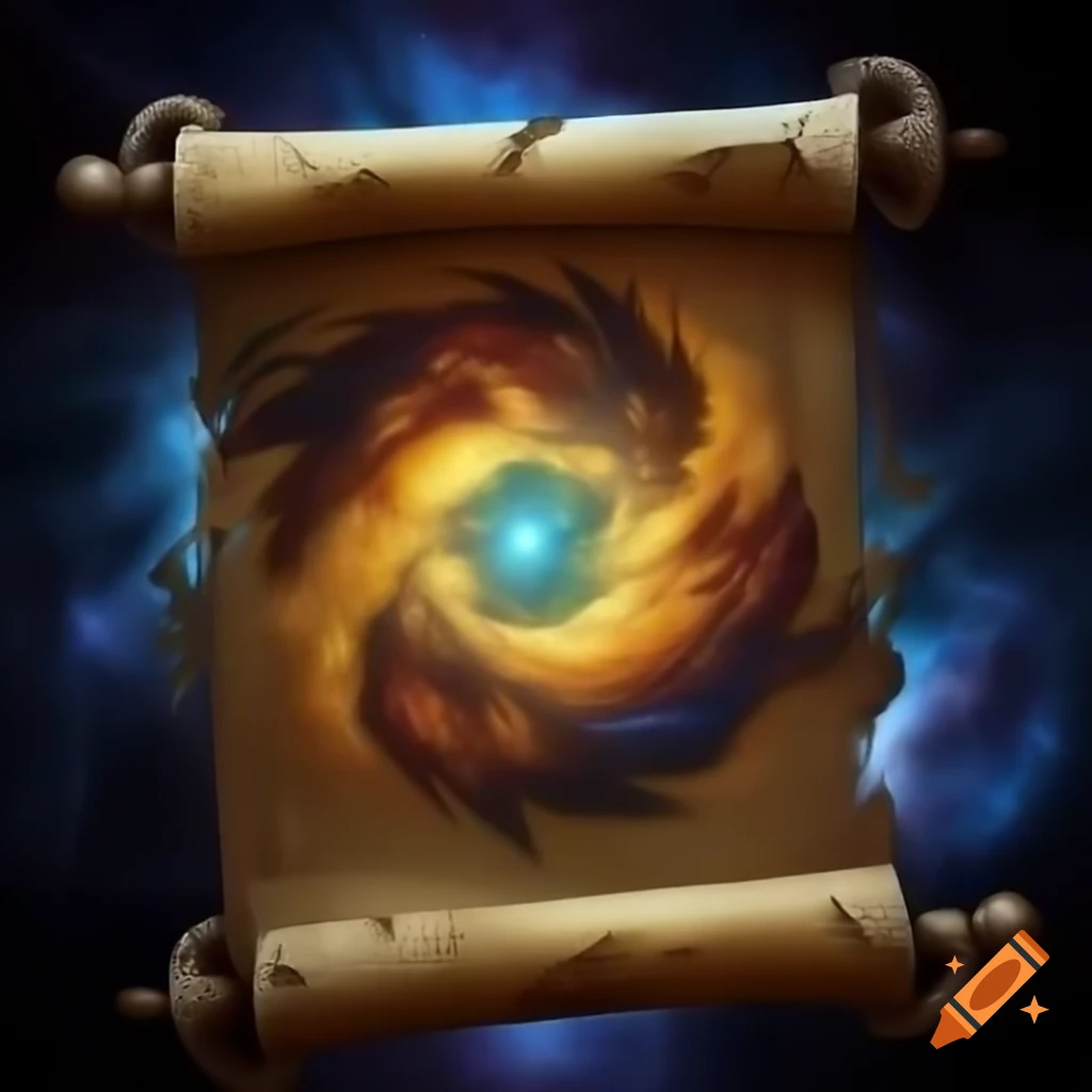 Ethereal cosmic beings emerging from papyrus scroll, evoking stardust ...