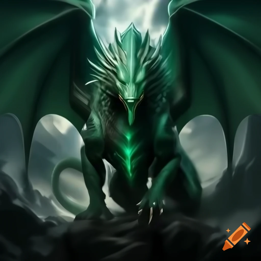 Massive Valyrian green dragon with shimmering emerald scales and ...