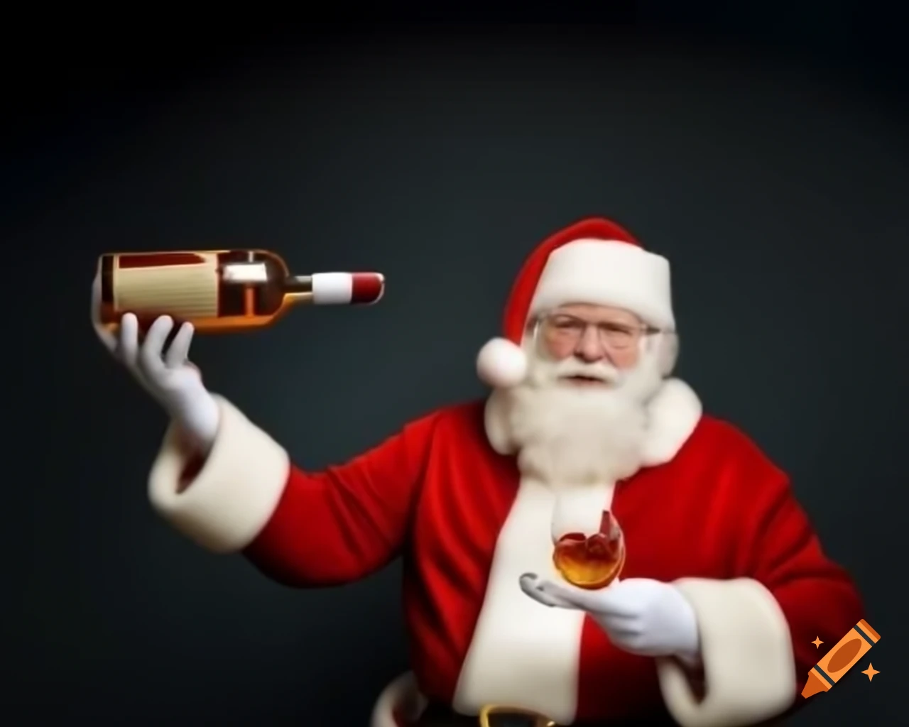 Santa holding whisky bottle performing stage dive on Christmas card on ...