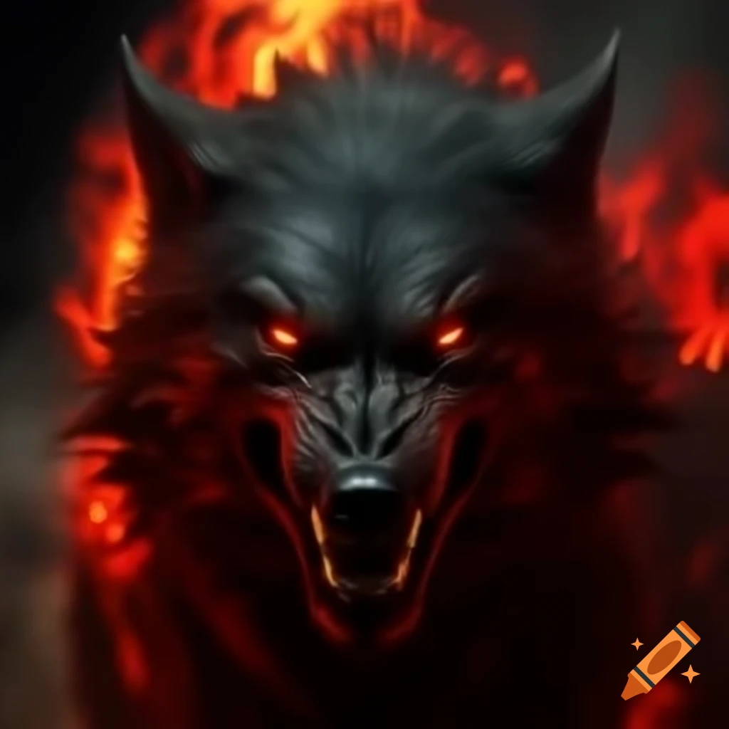 Shadowy timberwolf howling in red and black hues, symbolizing team ...