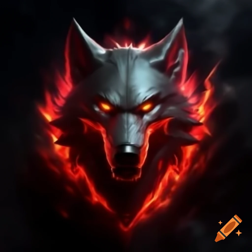 Shadowy timberwolf howling in fiery red and black hues, representing ...