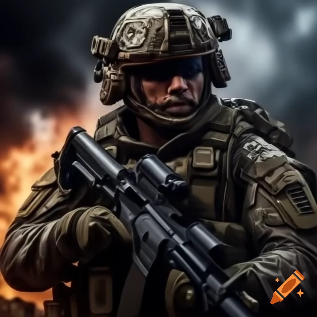 Ultra-realistic modern soldier equipped with tactical military gear on ...