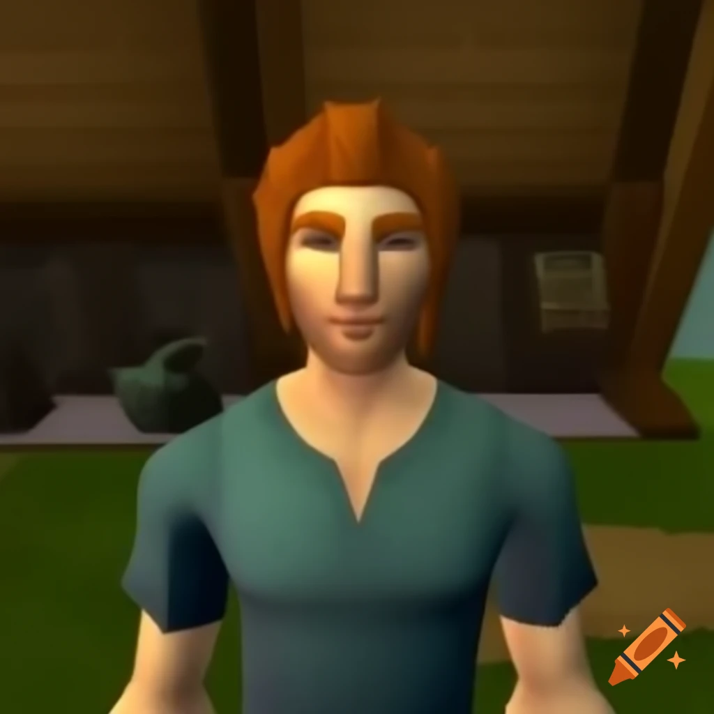 Character in RuneScape-inspired setting with cozy home backdrop on Craiyon