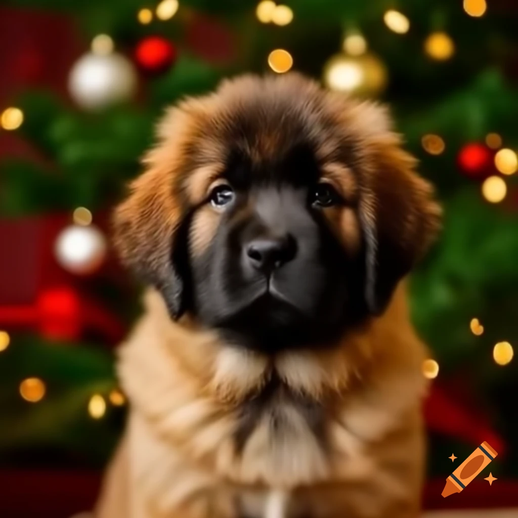 Christmas-themed image featuring a leonberger puppy at Leonrua Kennels ...