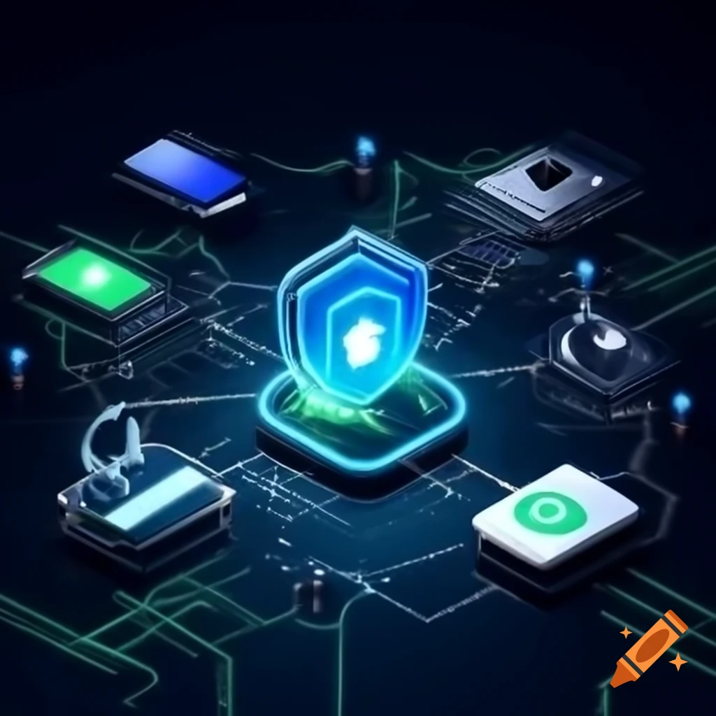 Futuristic digital scene with IoT devices and glowing network lines on ...