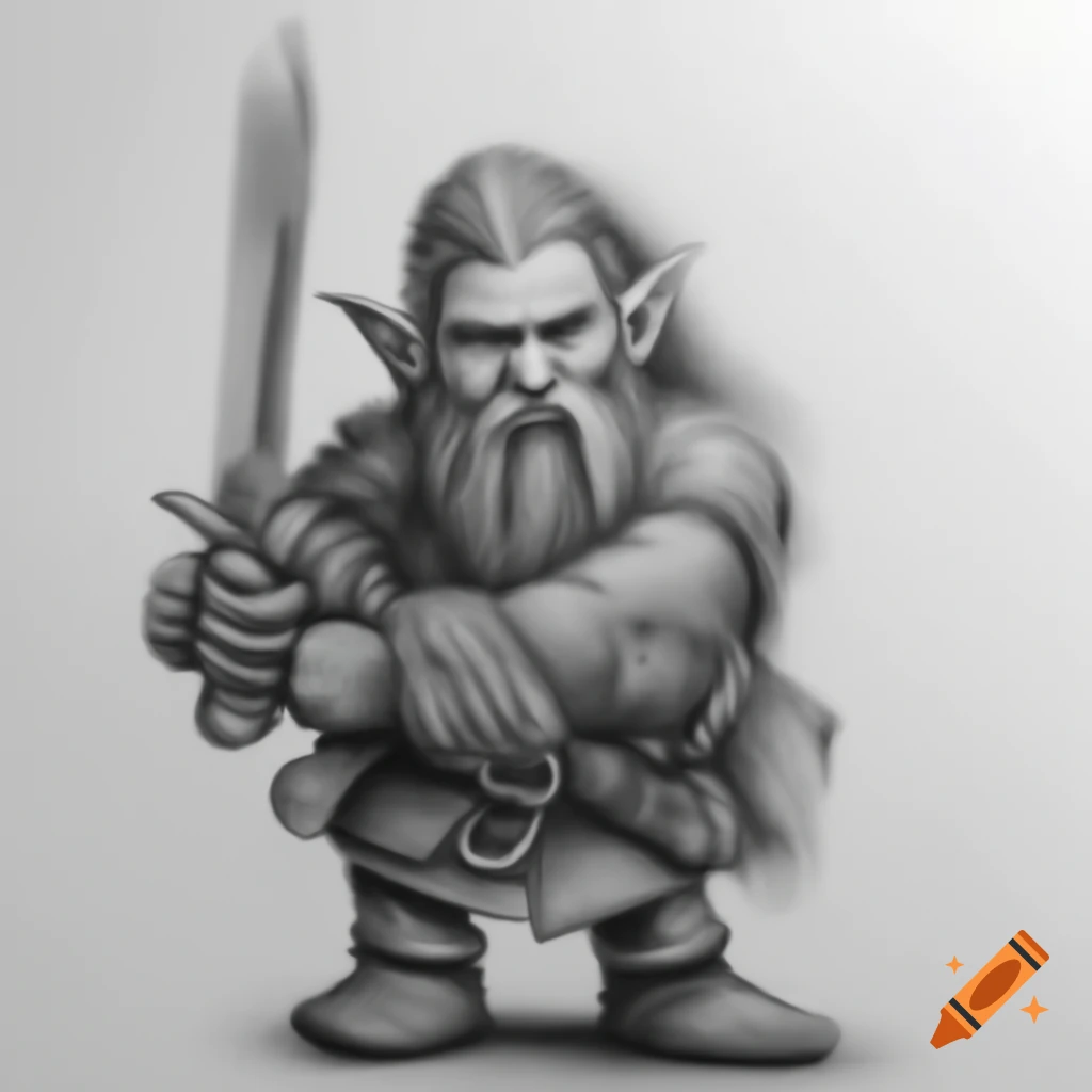 Pencil drawing of a dwarf warrior with sword, inspired by brothers ...