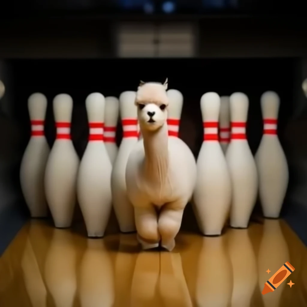 Alpaca playing ten-pin bowling on Craiyon