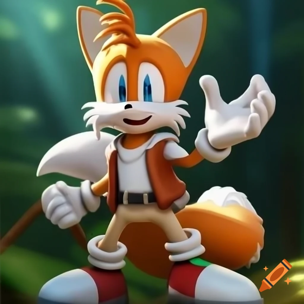 Dapper fox character with two bushy tails in beige bomber jacket, embarking on an adventure on ...