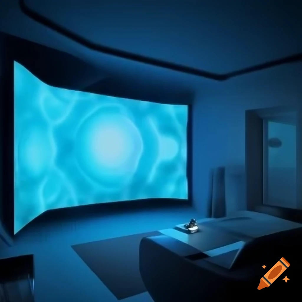 Futuristic 3D screen projector in minimalistic interior on Craiyon