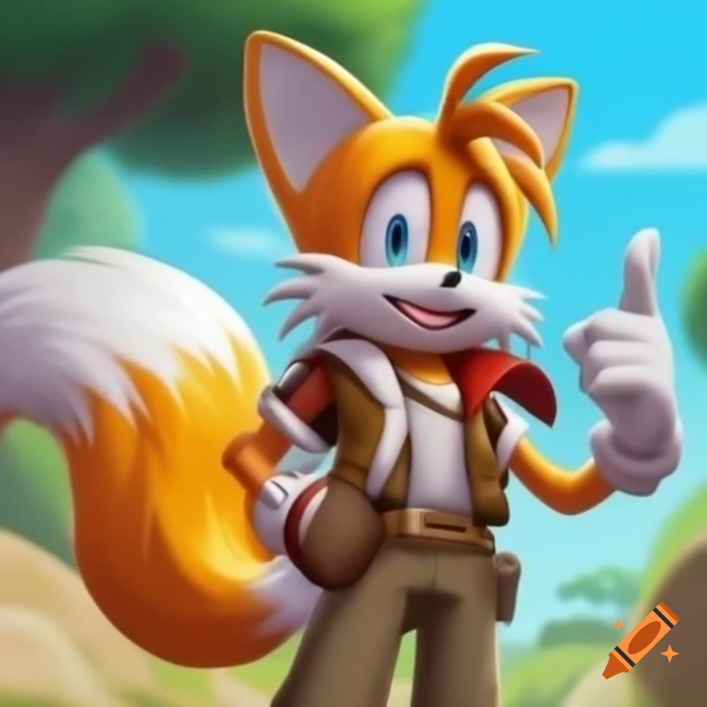 Dapper two-tailed fox character in bomber jacket on sunny adventure on ...