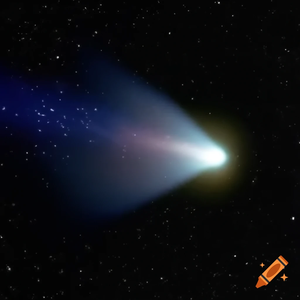 Comet streaking through space with shimmering stardust trail on Craiyon