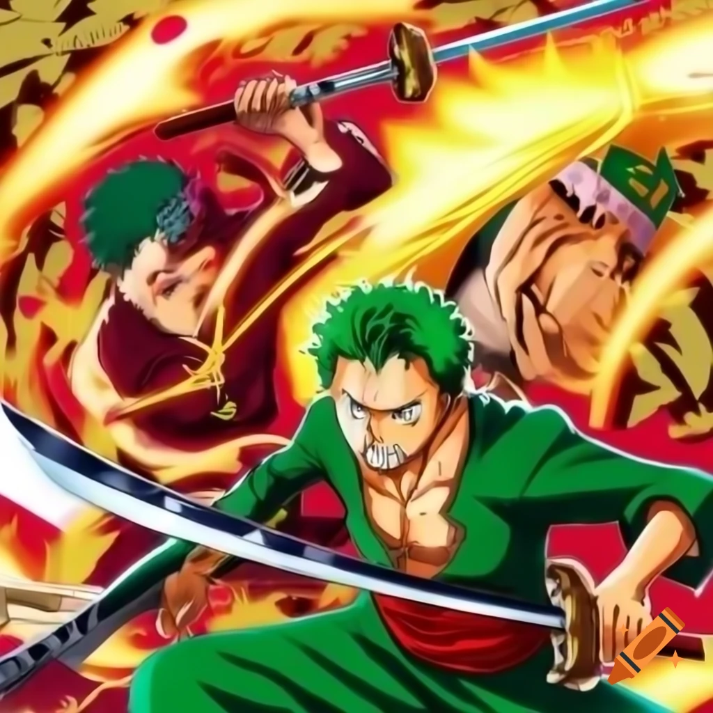 Three iconic anime swordsmen Roronoa Zoro, Mugen, and Kirito in dynamic ...