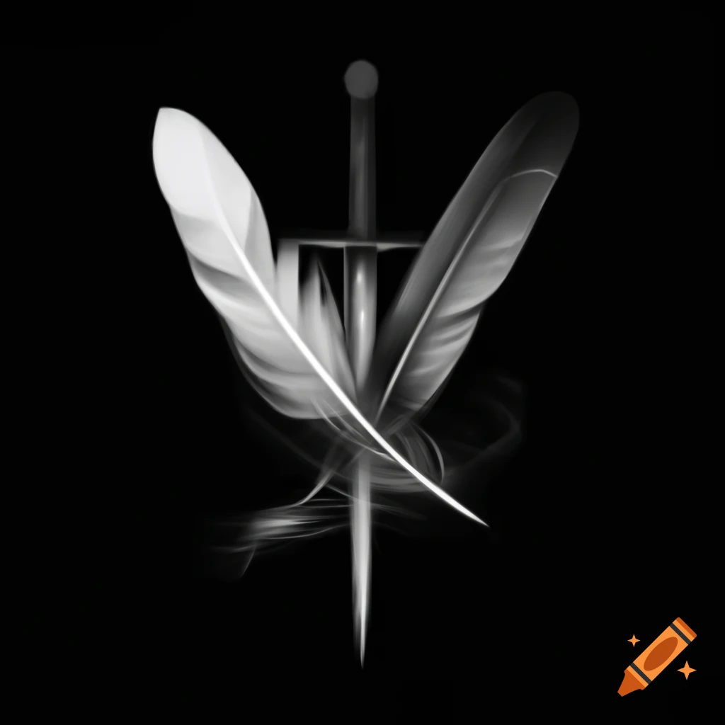 Elegant quill and sword intertwined in grayscale sketch on Craiyon