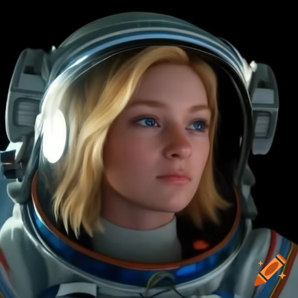 Blonde space explorer in a futuristic setting on Craiyon