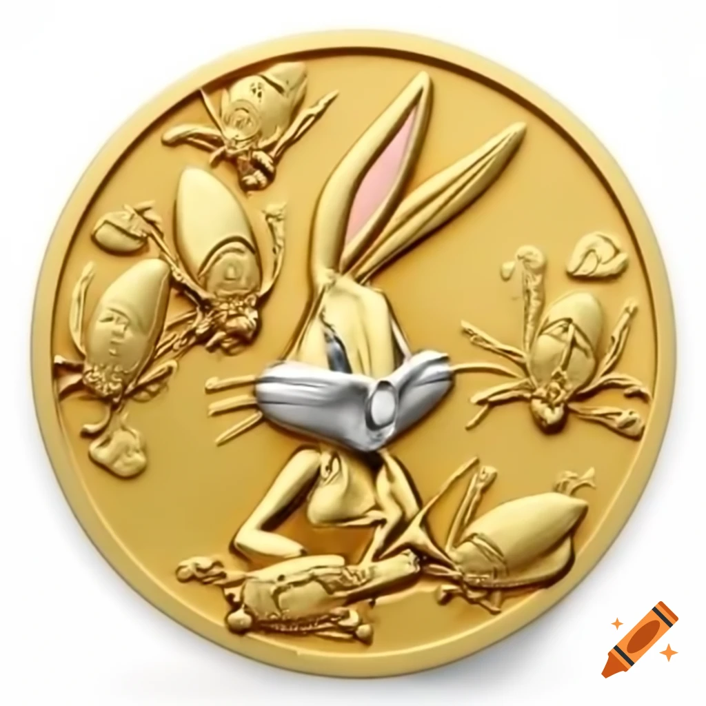 24-karat gold coin with whimsical bugs bunny design on Craiyon