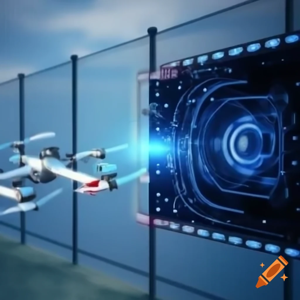 Symbolic representation of U.S. border with high-tech fence and ...