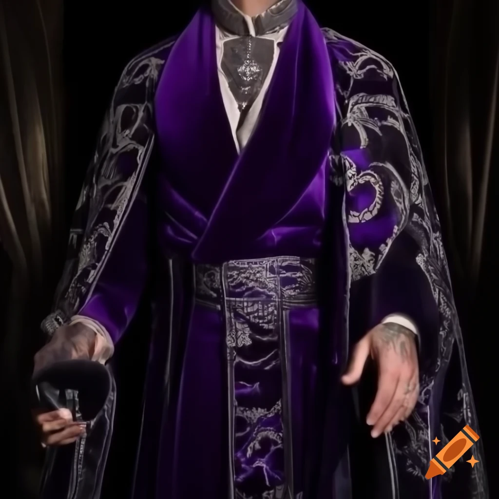 Lavish black velvet robe with purple accents and mystical patterns ...