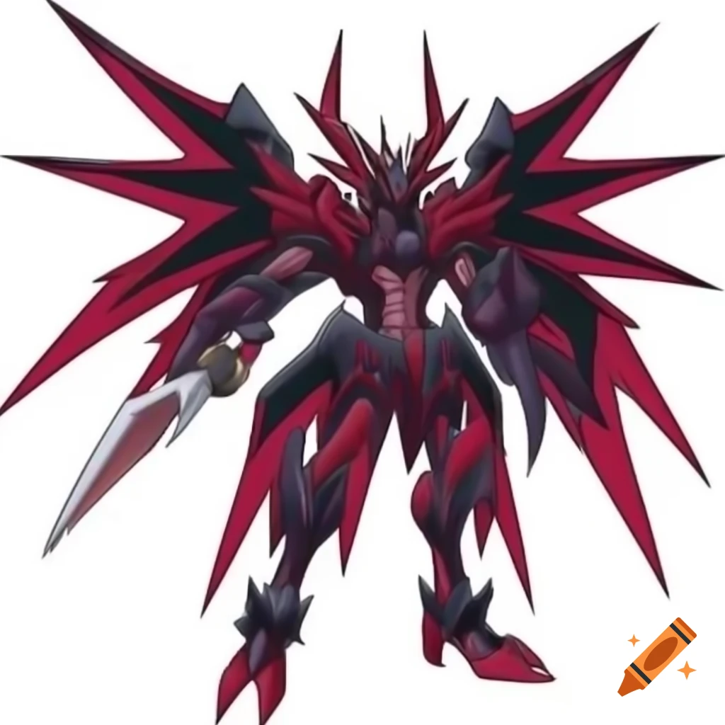 Dark red robot knight with black wings and magic sword in Yu-Gi-Oh ...