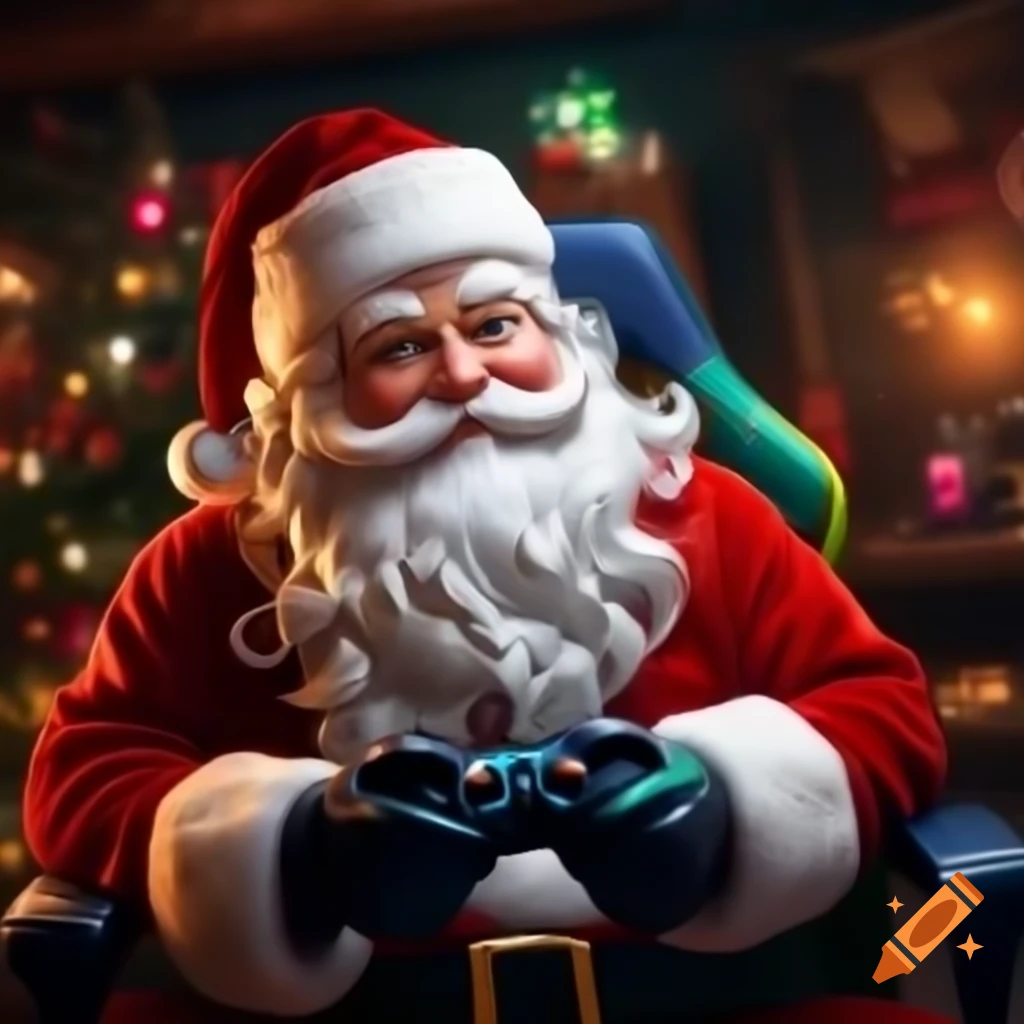 Santa Claus engaged in gaming activity on Craiyon