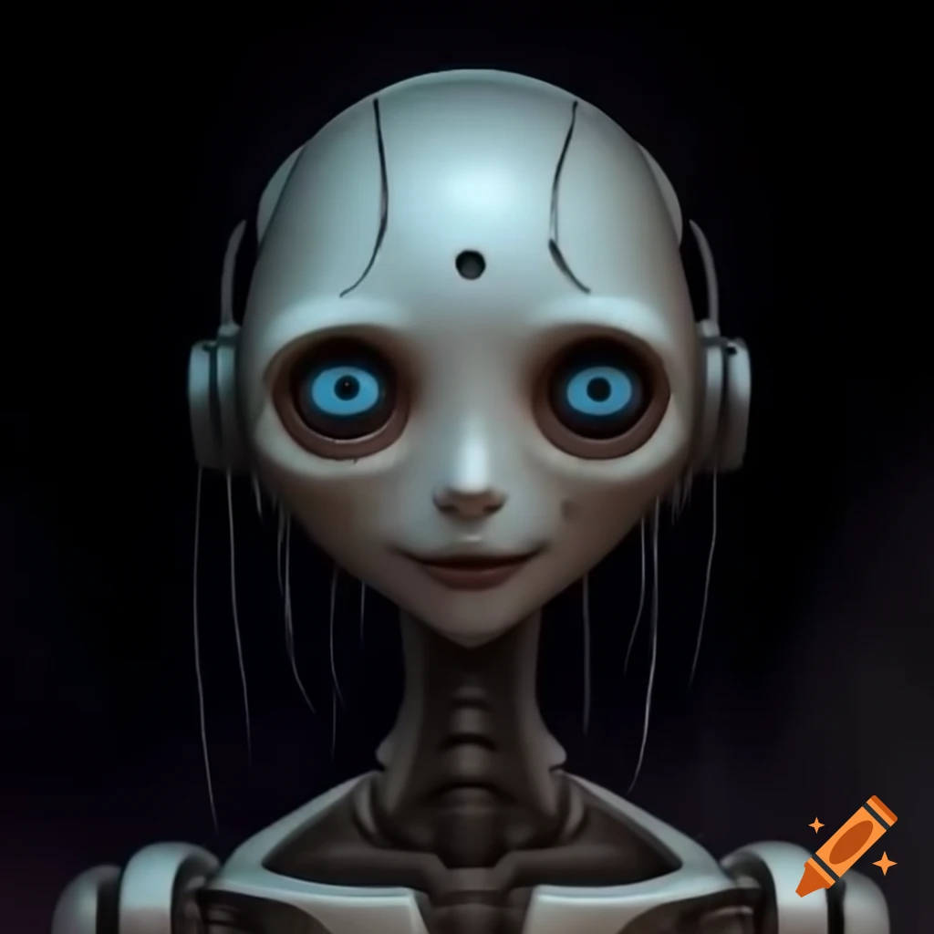 Hyperrealistic portrait of a creepy female robot with long face and ...