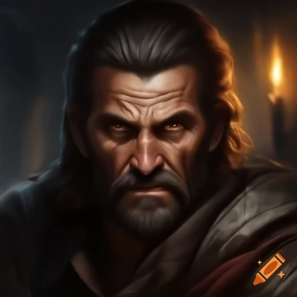 Detailed portrait of male bandit in medieval fantasy with rugged ...