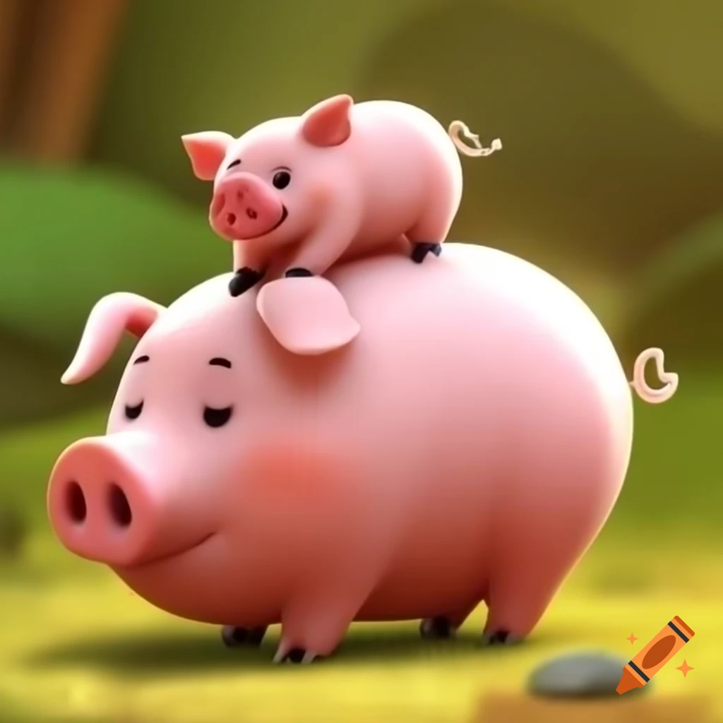 Cute tiny pig enjoying a piggyback ride on Craiyon