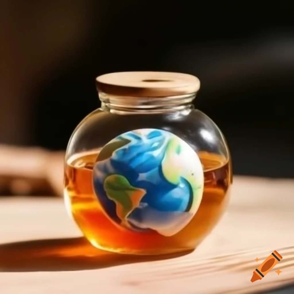 Earth inside a honey jar, symbolizing sweetness and nature on Craiyon