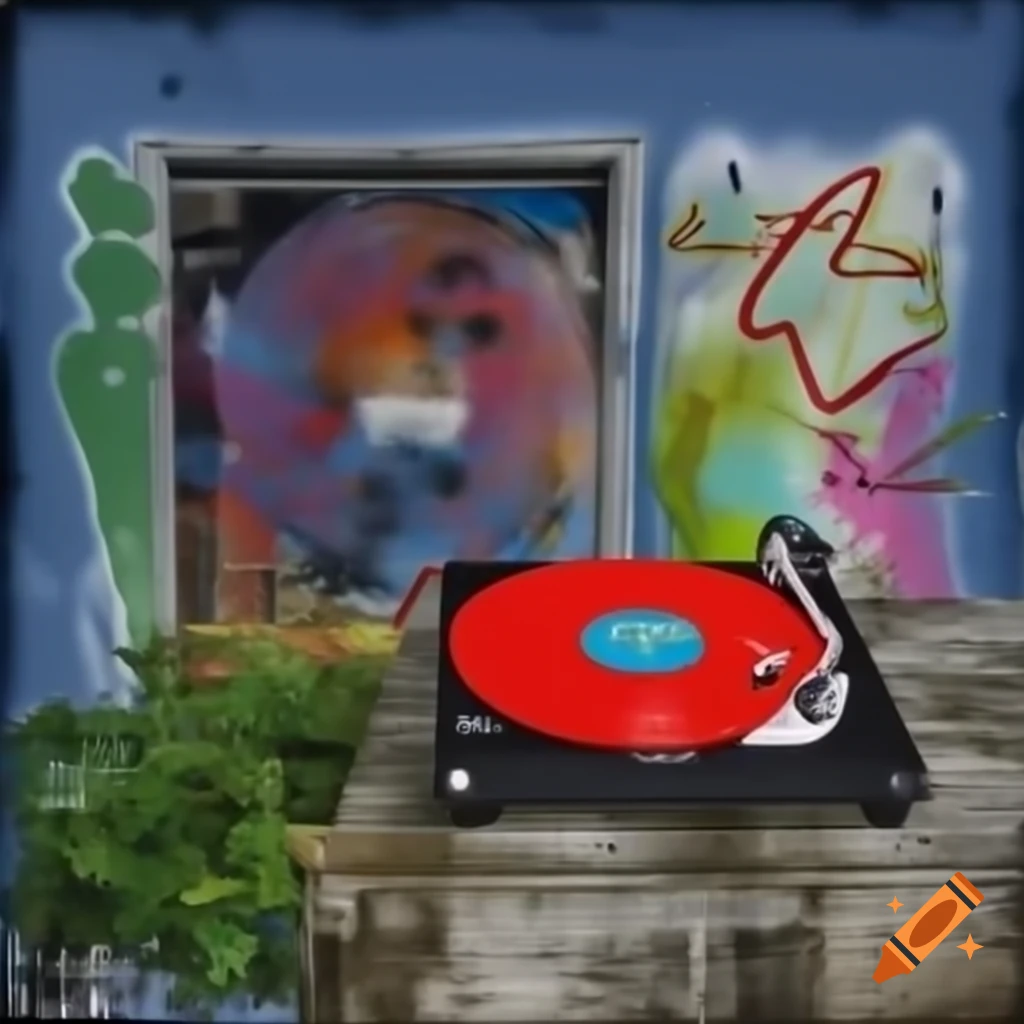 House music album cover with vinyl record and "CAPPAH" graffiti on Craiyon