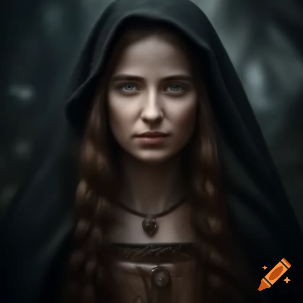 Serene medieval Polish priestess gazing at viewer on Craiyon