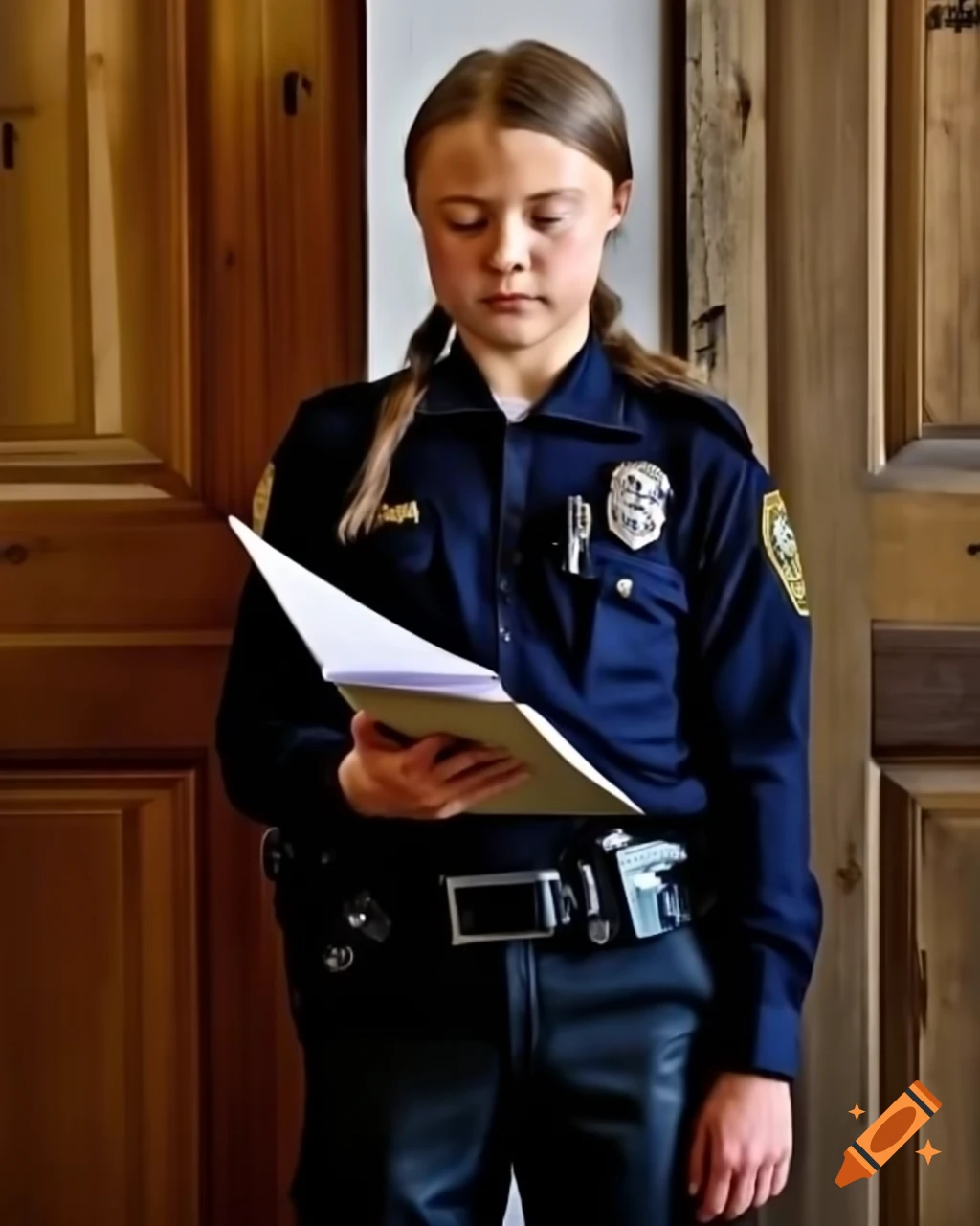Police officer taking notes in uniform, standing confidently on Craiyon