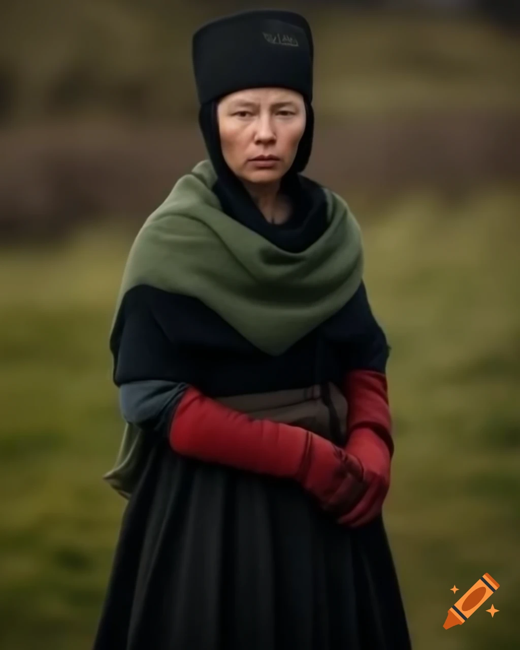 Realistic depiction of 17th-century Saxon woman in period attire on Craiyon