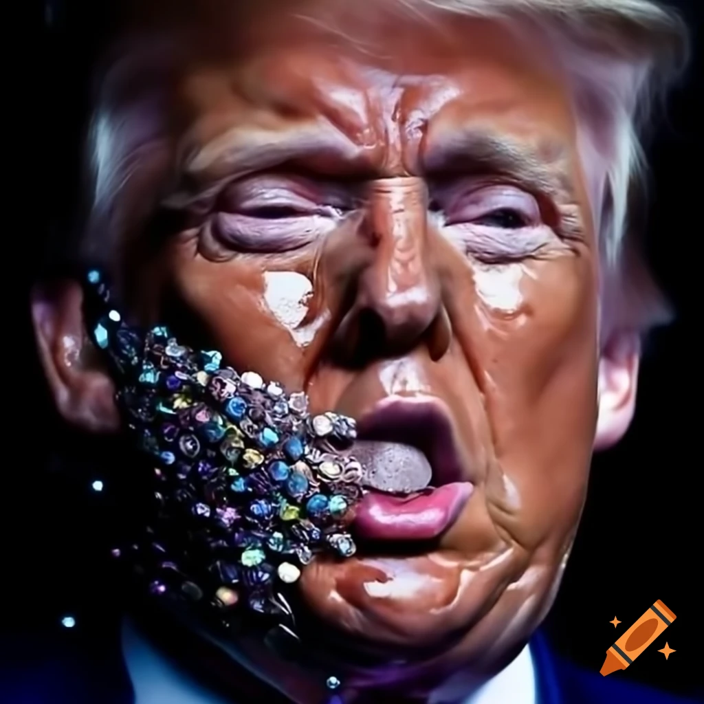 Intricate sculpture featuring iridescent liquid and sparkling flakes on ...