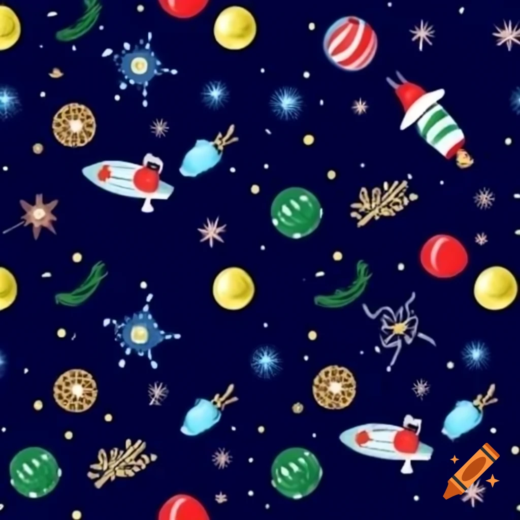 Cartoon wallpaper featuring a space-themed christmas scene on Craiyon