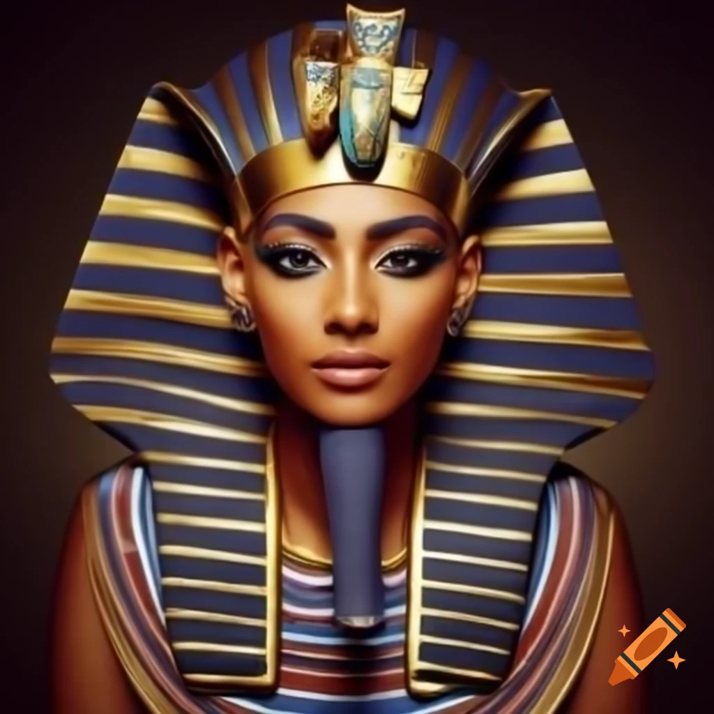 Female pharaoh with crown and symbols of ancient power on Craiyon