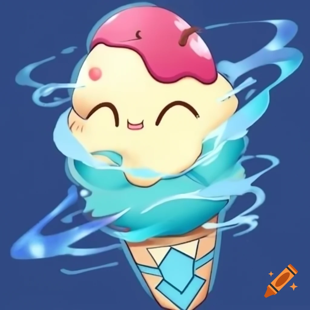 Water-type ice cream with Pokemon features floating in the water on Craiyon