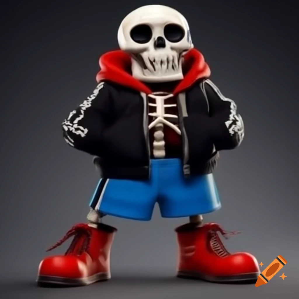 Skeleton in red boots and scarf striking heroic pose on Craiyon