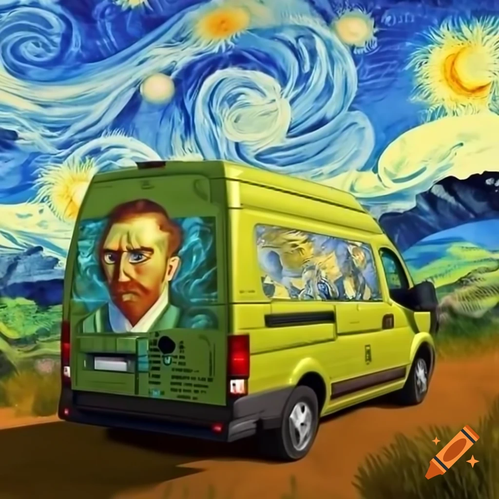Ford transit van featuring a vincent van gogh mural on Craiyon