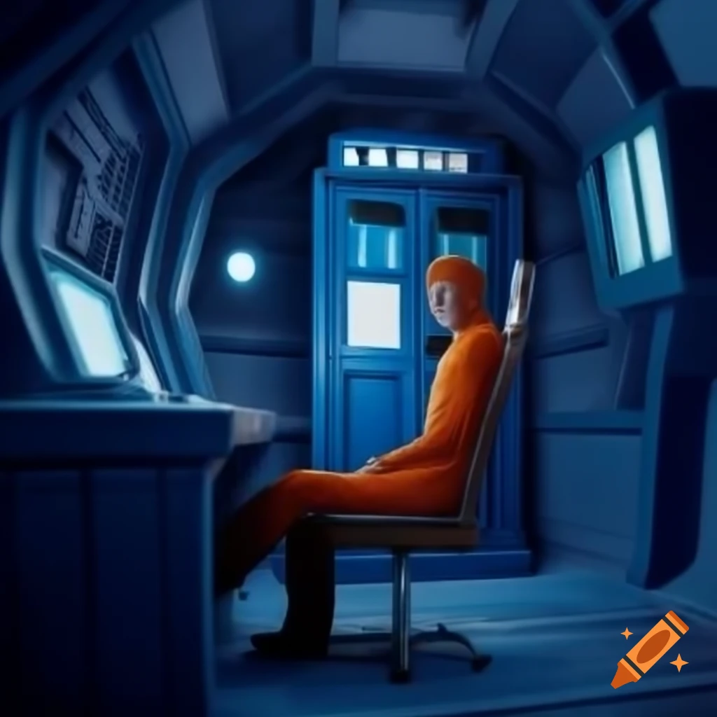 Futuristic tardis console room with cyberman and orange blue accents on ...