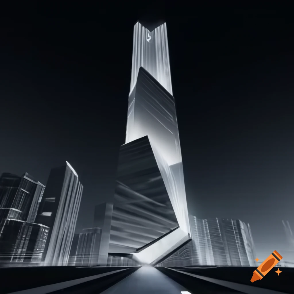 Futuristic minimalist skyscraper with geometric glass facades and ...