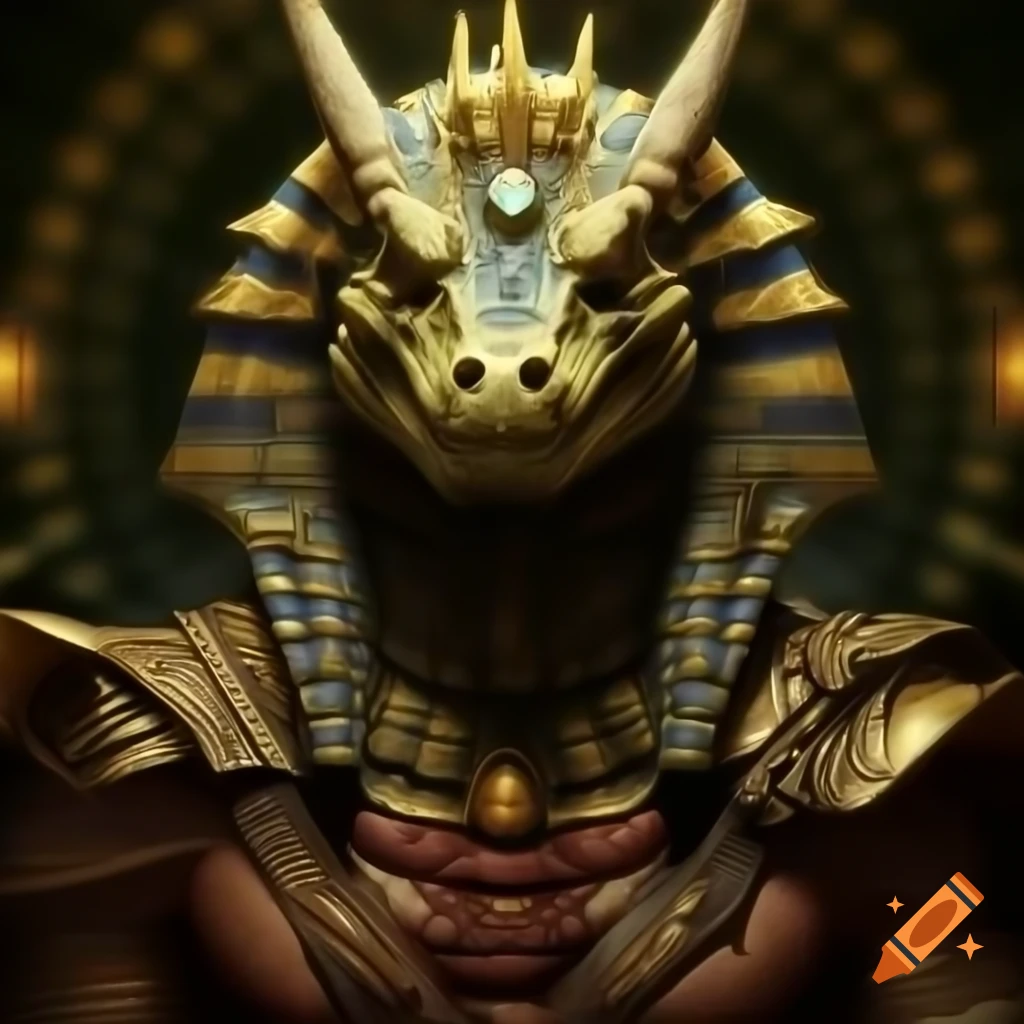 Mythological petsuchos crocodile with jeweled device shooting sunbeams ...