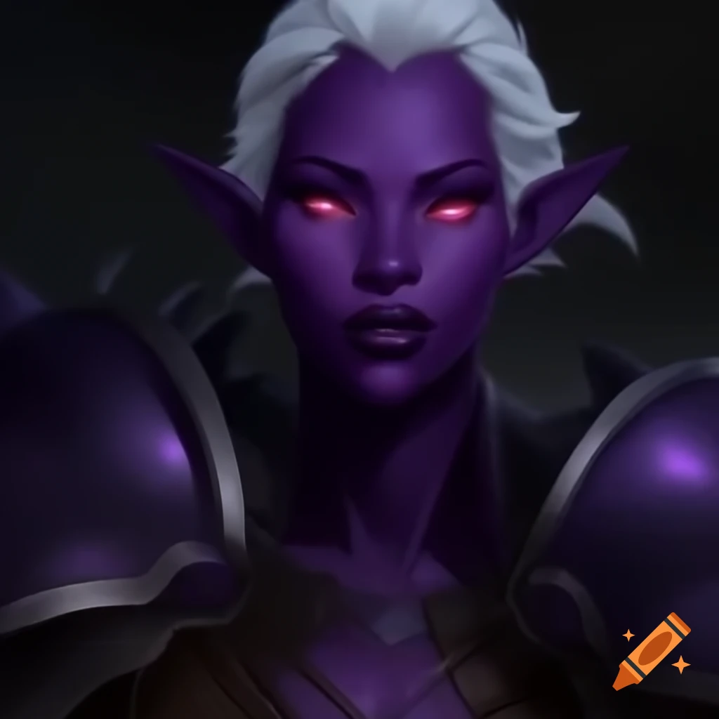 Drow paladin in chainmail with white hair, striking silver eyes on Craiyon