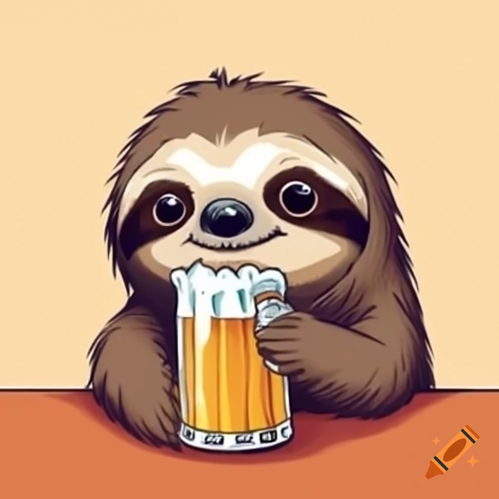 Sloth enjoying a beer, relaxed in its natural habitat on Craiyon