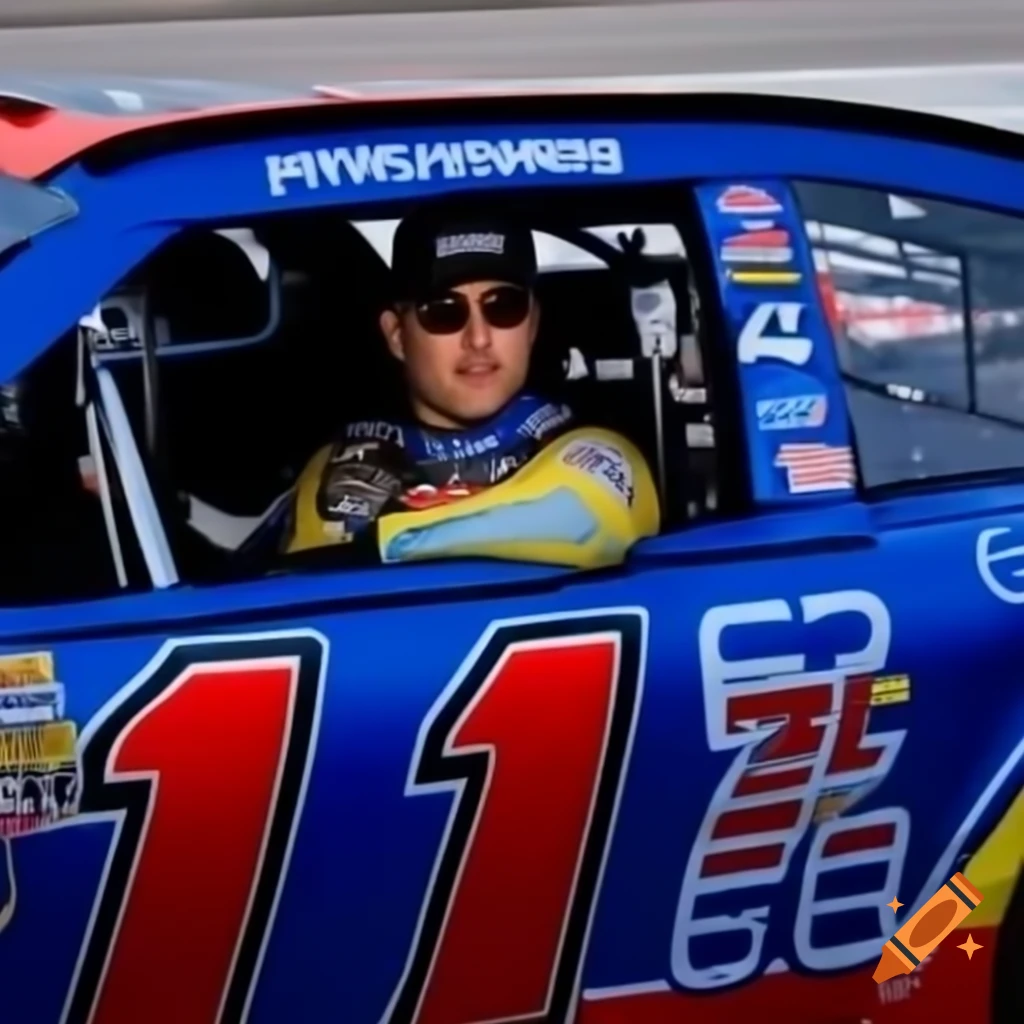 Nascar driver with blue car featuring red number 74 on Craiyon