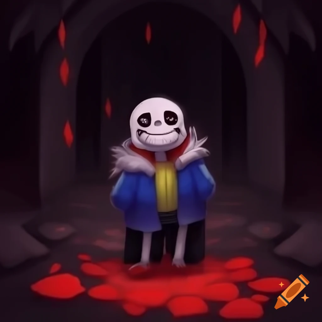 Horrific Flowey character from Undertale in dark dungeon with red ...