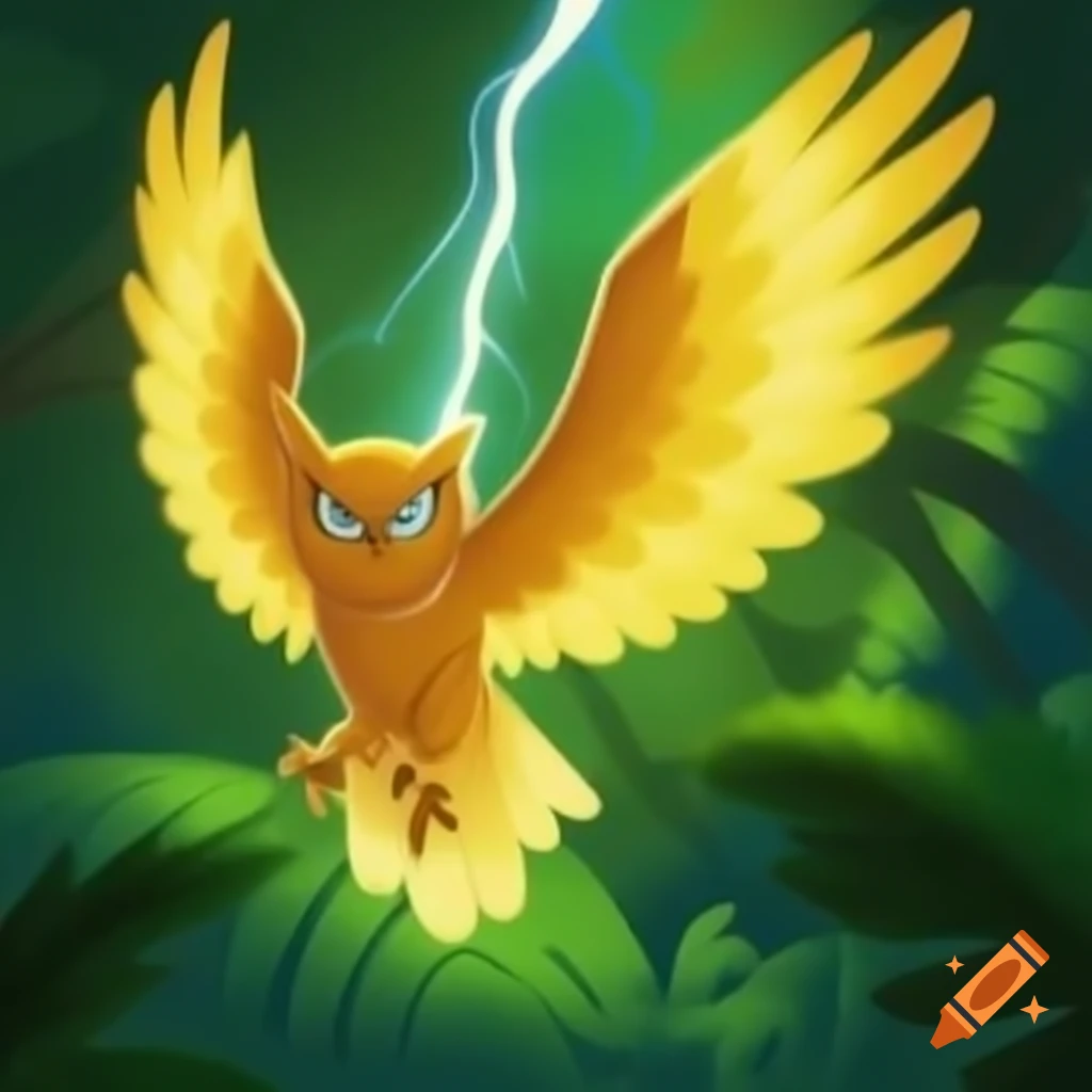 Vibrant yellow owl soaring over rainforest during lightning, Magic: The ...