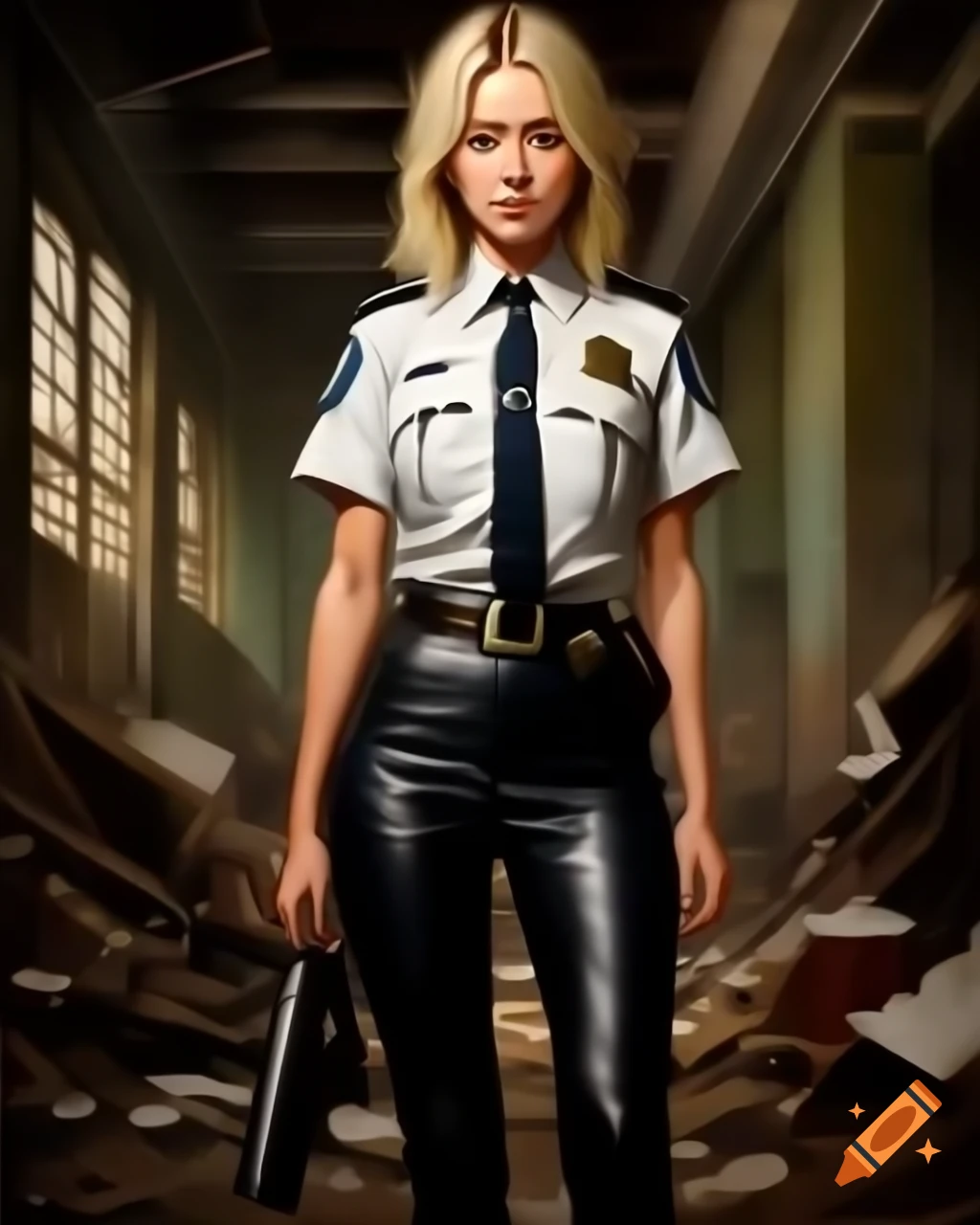 Police officer portrait of actress kaley cuoco in detailed blue uniform ...