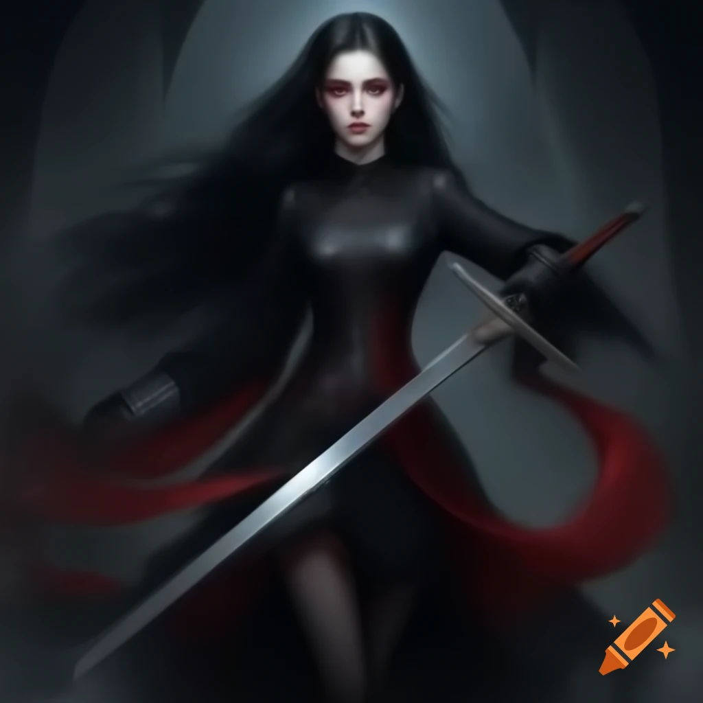 Elegant young Latina woman in gothic style outfit with long black hair ...