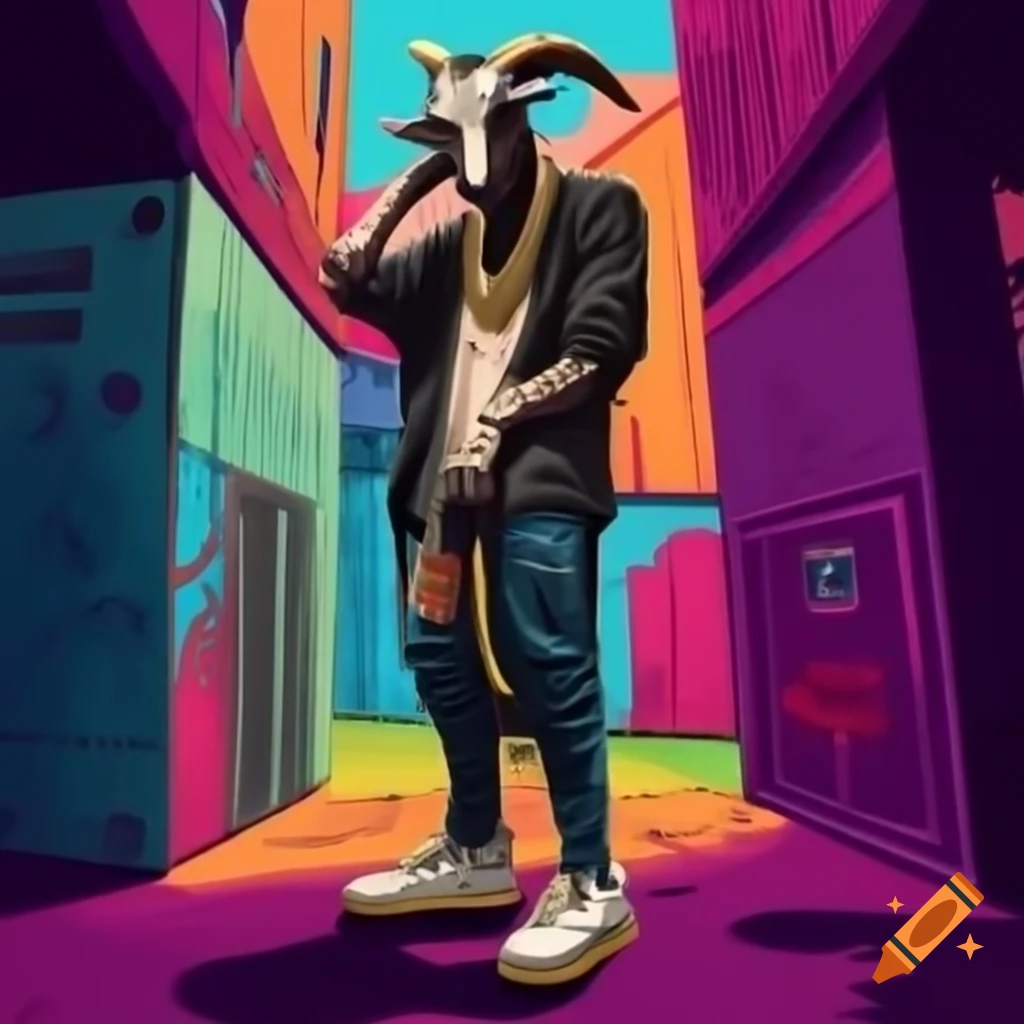 Stylish goat with human body dressed as hip-hop singer, featuring ...