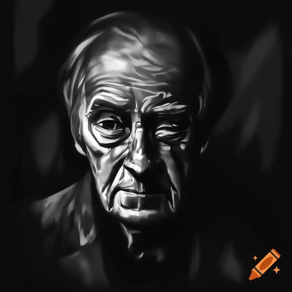 Black and white pen and ink portrait of Basil Rathbone in Bernie ...