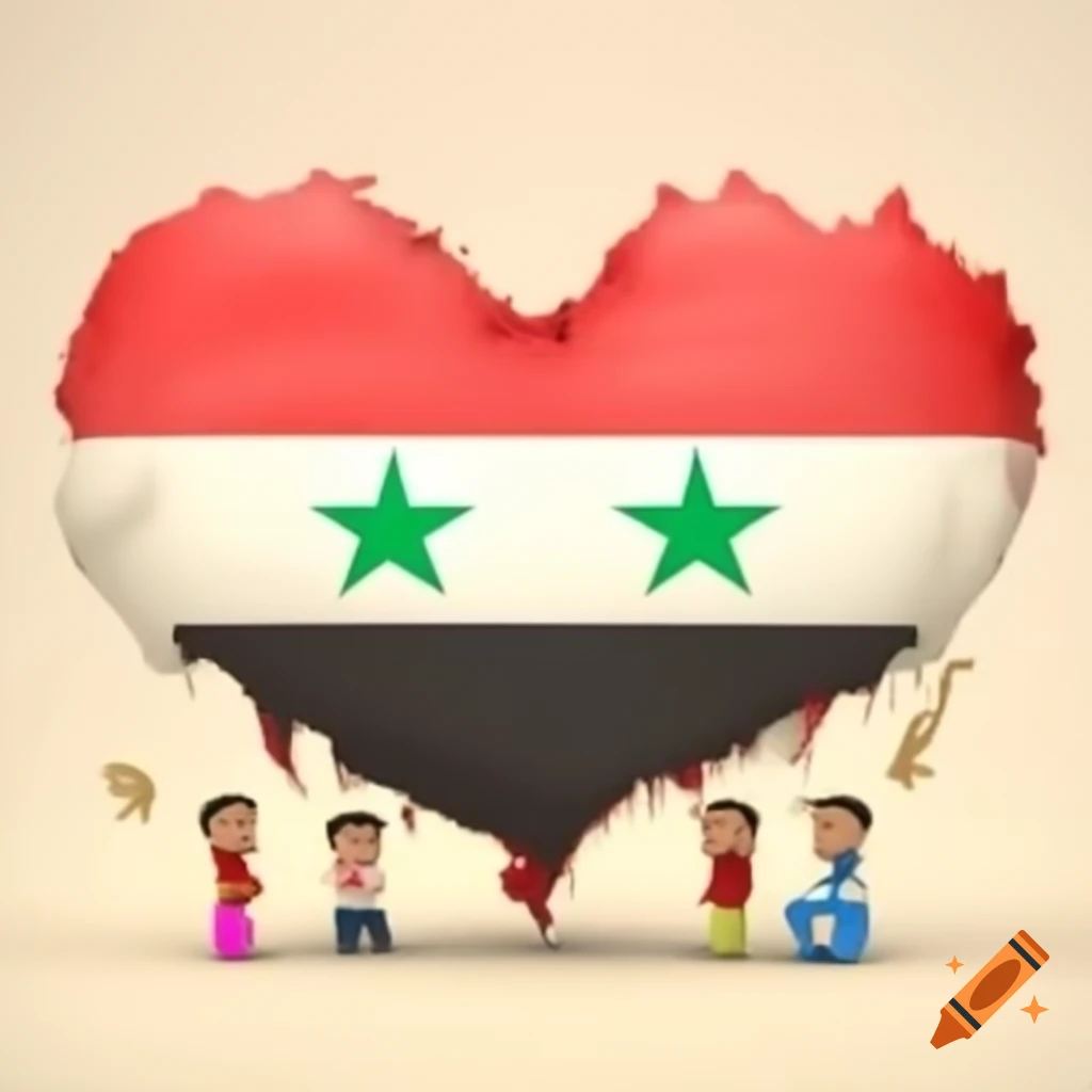 Cartoon rendering of Syrian flag with children, symbolizing freedom and ...